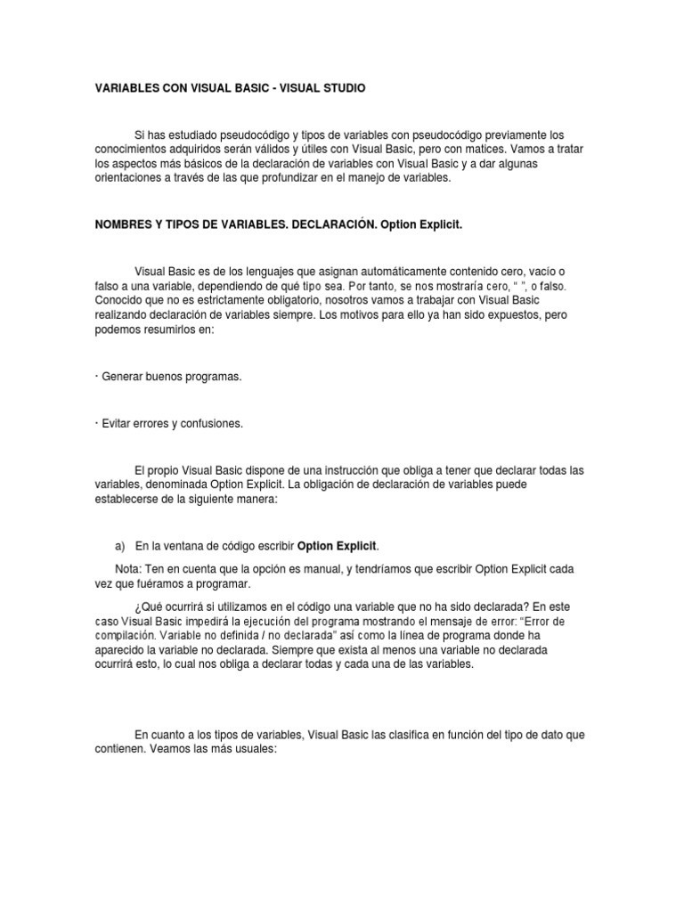 Variables en Visual Basic | PDF | Básico | Lenguaje de programación