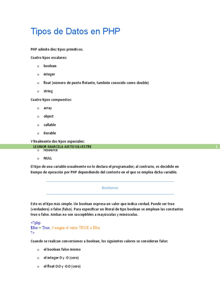 Tipos de Datos en PHP | PDF | Estructura de datos de matriz | Cadena (informática)