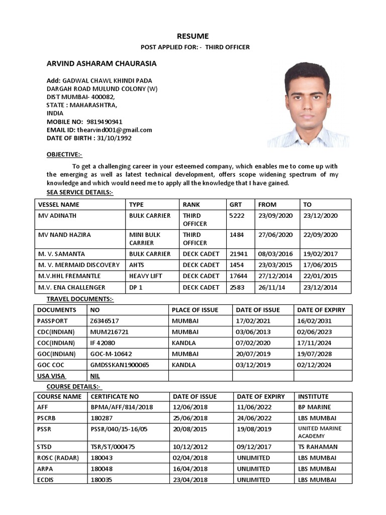 RESUME Third Officer | PDF