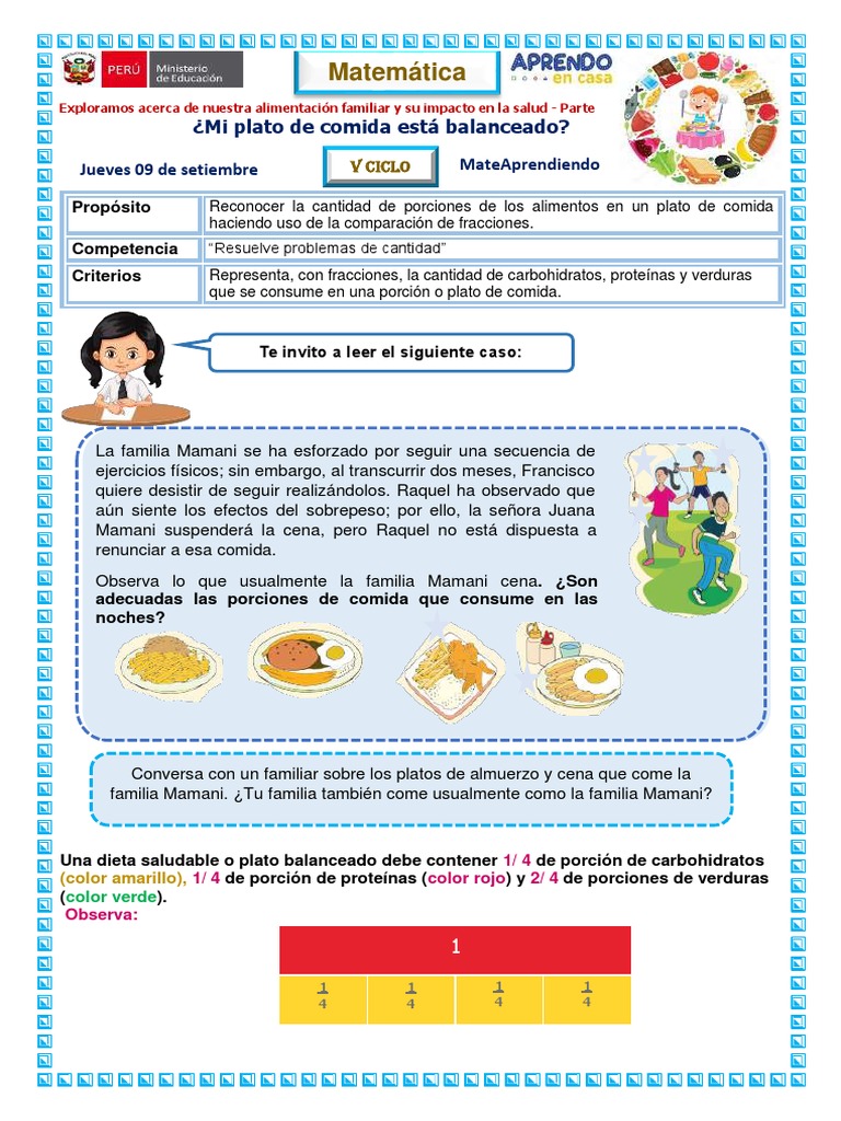¿Mi Plato de Comida Está Balanceado Mat Setiembre | PDF | Alimentos ...