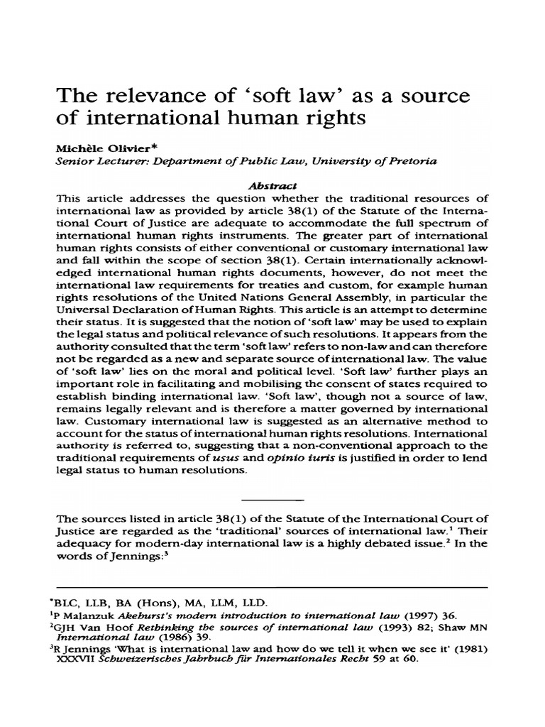 The Relevance of 'Soft Law' As A Source of International Human Rights ...
