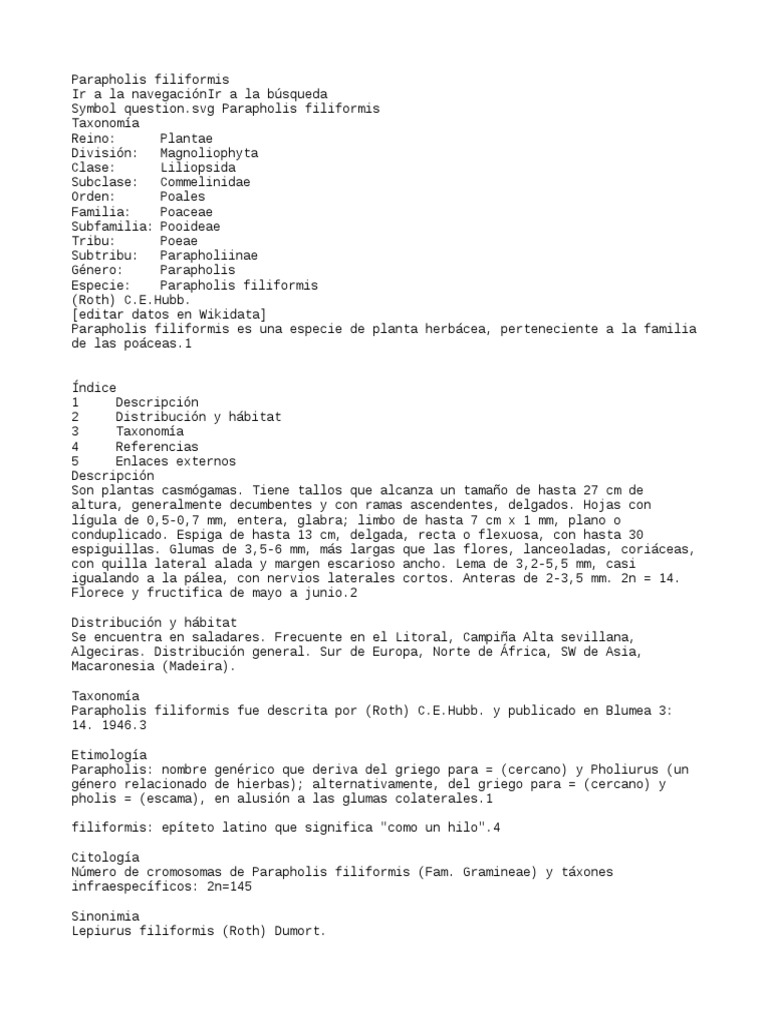 Parapholis Filiformis | PDF | Botánica | Plantas