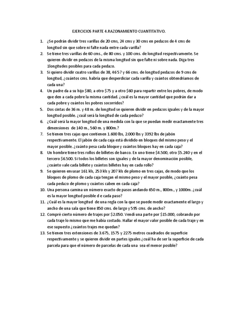 Ejercicios de Razonamiento Cuantitativo | PDF | Hogar, jardinería y ...
