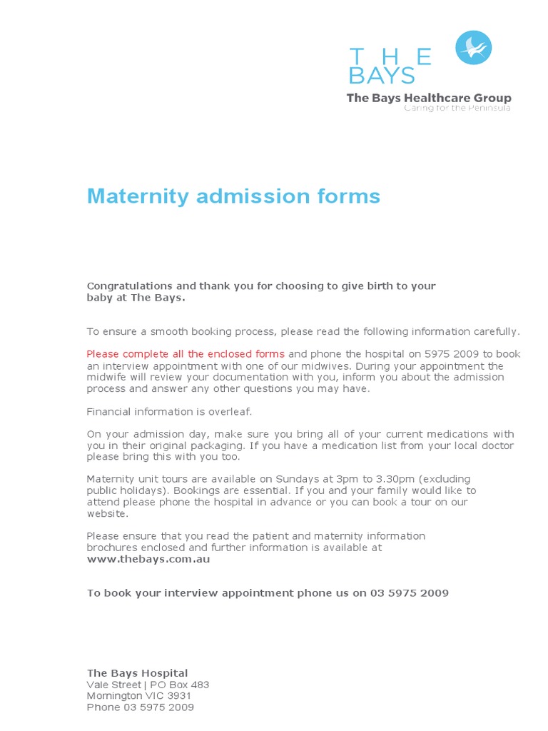 Maternity Admission Forms: Congratulations and Thank You For Choosing To Give Birth To Your Baby ...