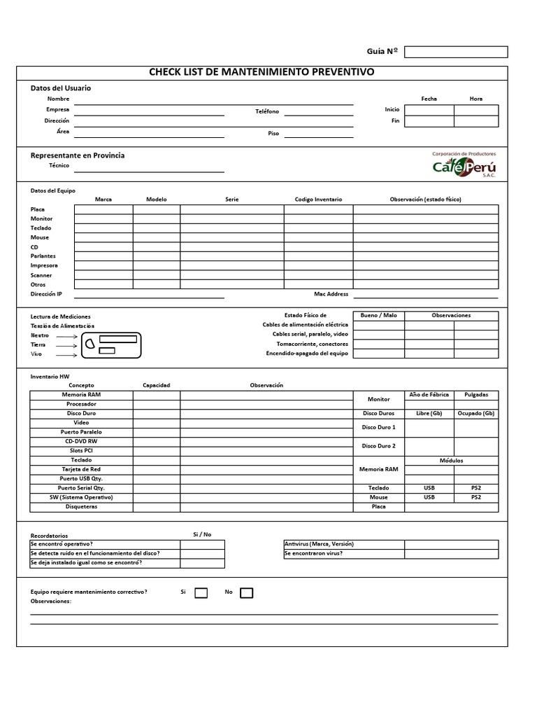 Check List de Mantenimiento Preventivo | PDF | USB | Disco duro