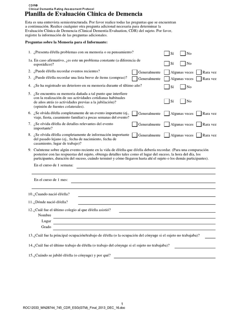 CDR Español | PDF | Memoria | Enfermedad de Alzheimer