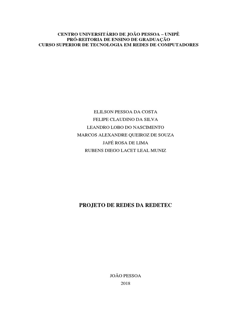 Projeto de Redes Da Redetec | PDF | Rede de computadores | Internet