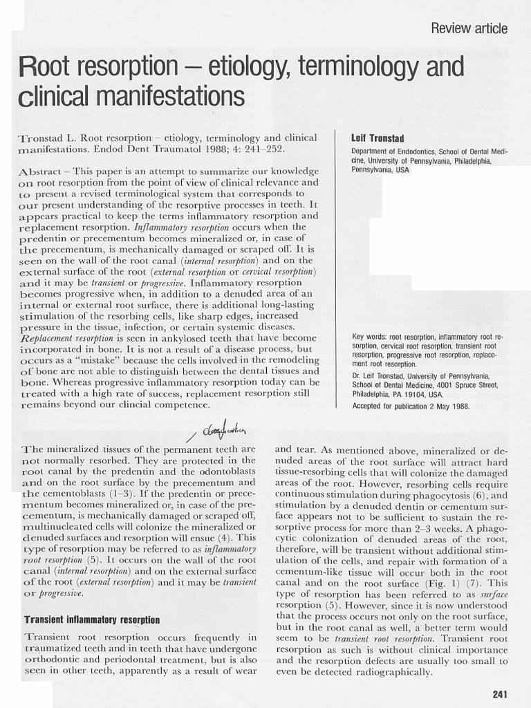 Root Resorption: Causes and Types | PDF | Human Tooth | Inflammation