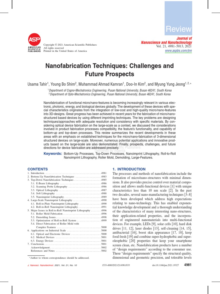 Nanofabrication Techniques Challenges And Future Prospects Pdf