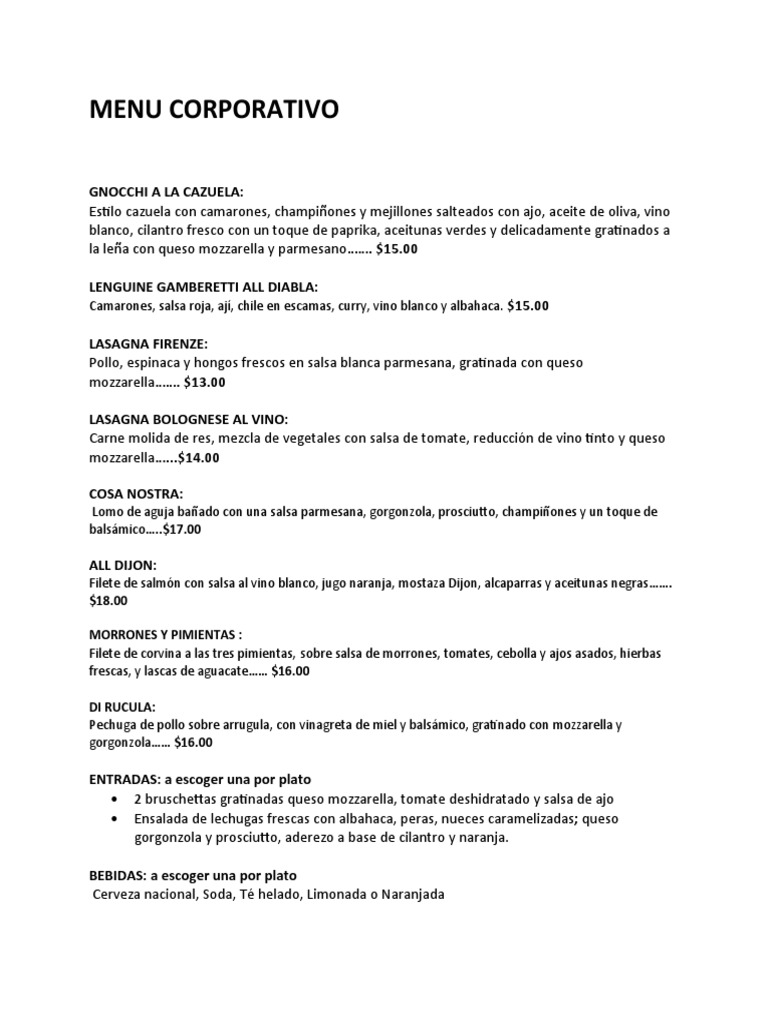 Menú Corporativo 2 | PDF