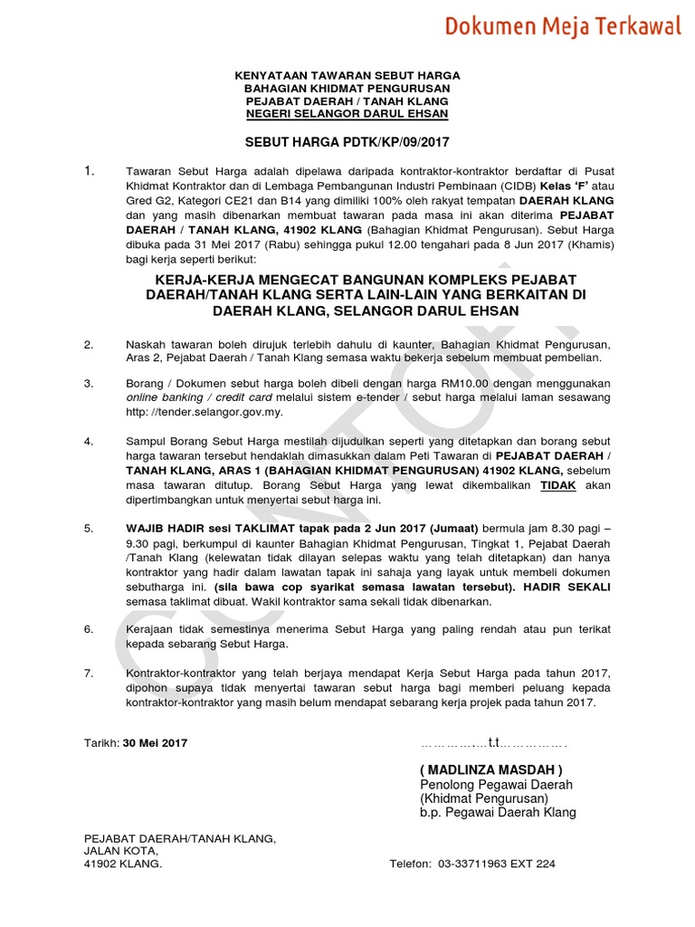 Dokumen Sebut Harga (CONTOH) | PDF