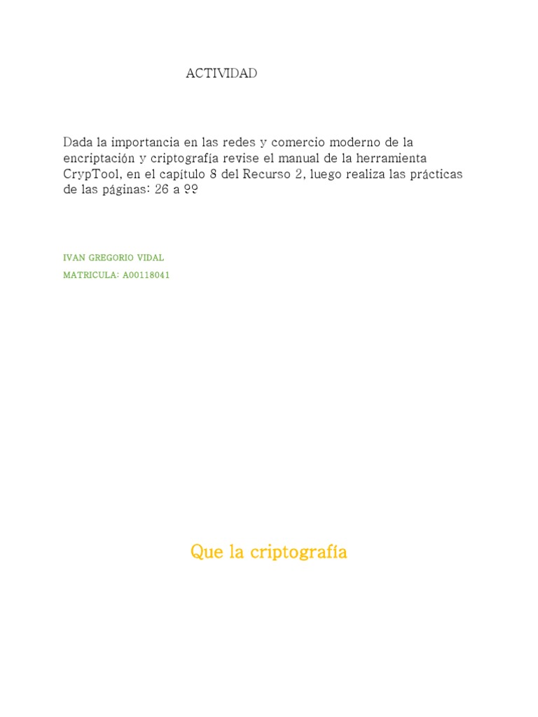 Vidal-Ivan-Practica 1 CrypTool | PDF | Criptografía | Clave (criptografía)