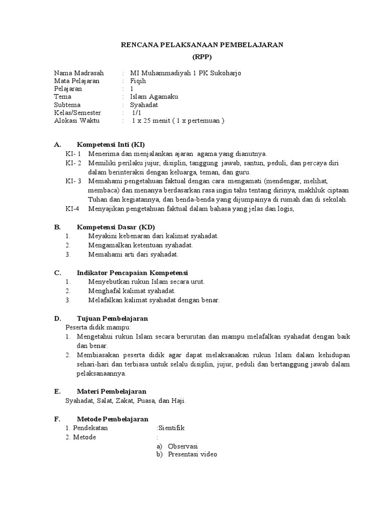 EMIYA RPP Fiqih Kls 1 SMT 1-1 | PDF | Karier & Perkembangan