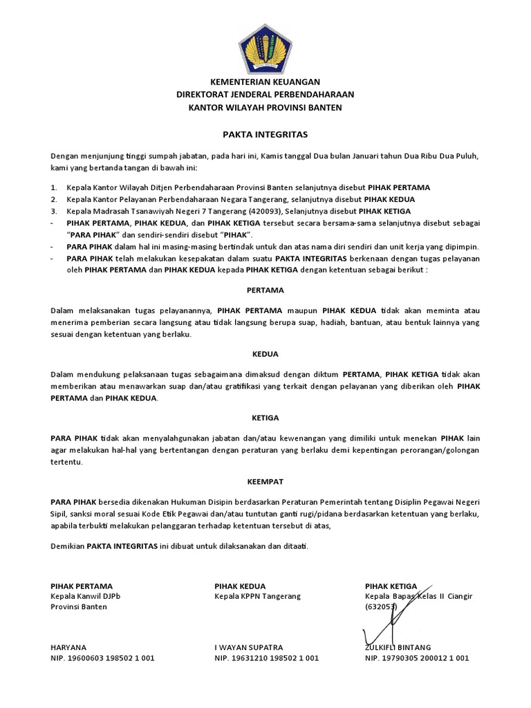 Pakta Integritas 2020 | PDF