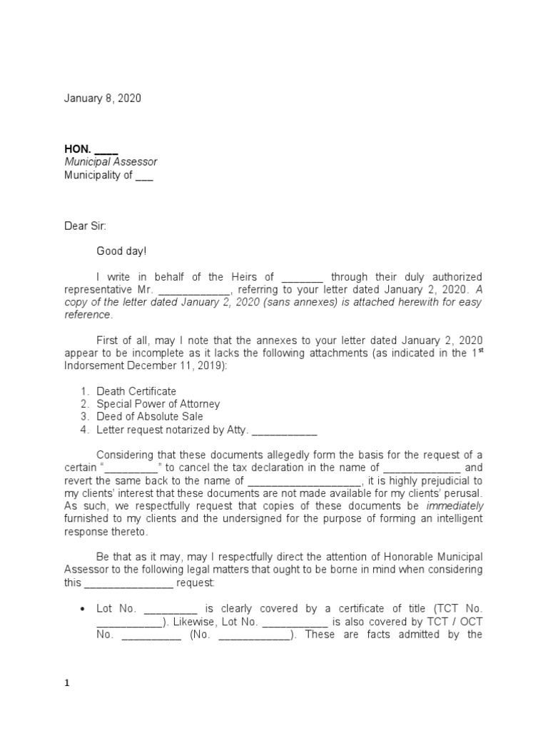 Letter To Municipal Assessor | PDF | Lawsuit | Judiciaries