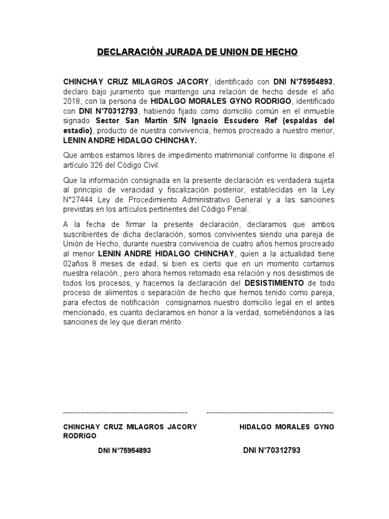 Declaración Jurada de Union de Hecho | PDF