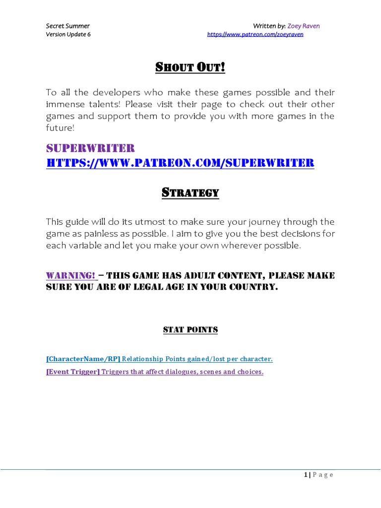 Secret Summer Game Walkthrough Guide | PDF
