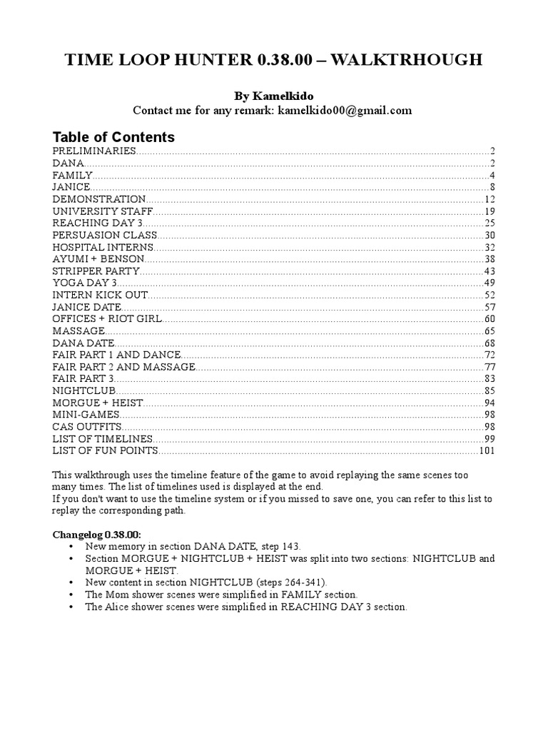 Time Loop Hunter 0.38.00 - Walktrhough: by Kamelkido | PDF