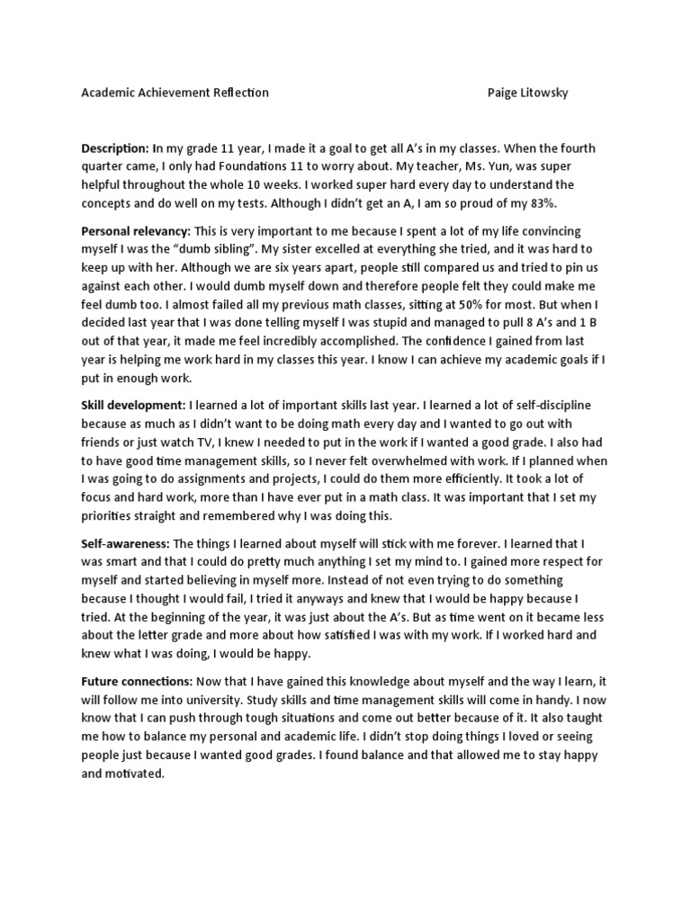 Achievement Reflection | PDF | Cognition | Behavior Modification