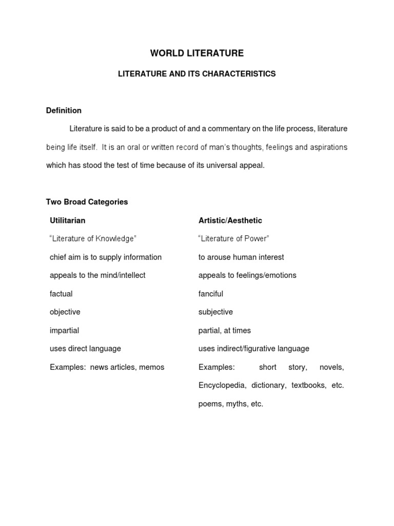 1 Overview of Literature and Its Characteristics | PDF | Poetry | Epic ...