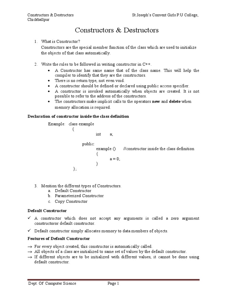 4 Constructors And Destructors Pdf Programming Constructor Object Oriented Programming 0778