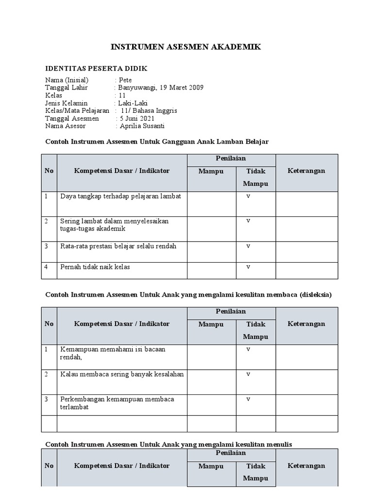 Instrumen Asesmen Akademik | PDF