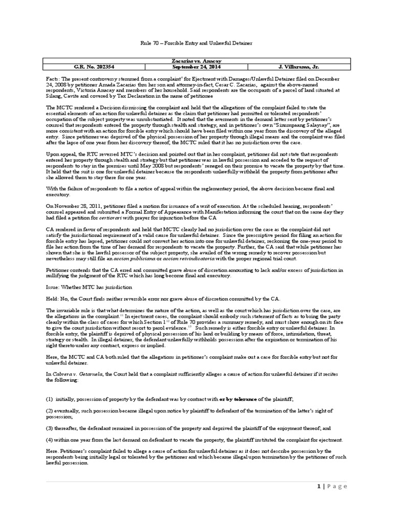 Forcible Entry and Unlawful Detainer | PDF | Complaint | Damages