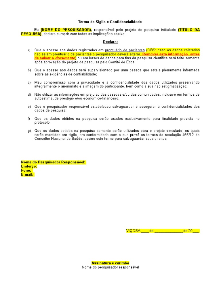 Modelo de Termo de Sigilo e Confidencialidade | PDF