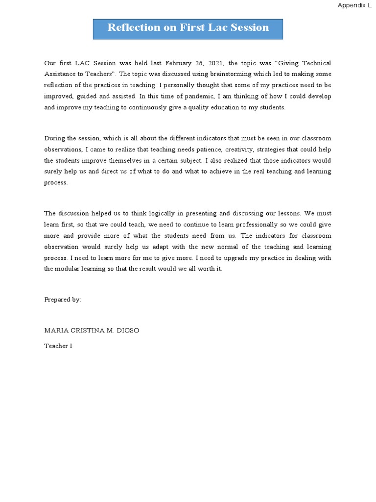 Reflection On First Lac Session | PDF | Teachers | Learning