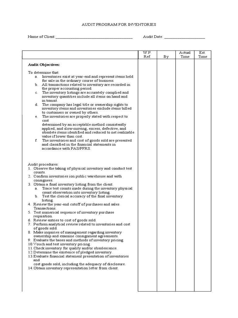 Audit Program Inventory Objectives | PDF | Inventory | Audit