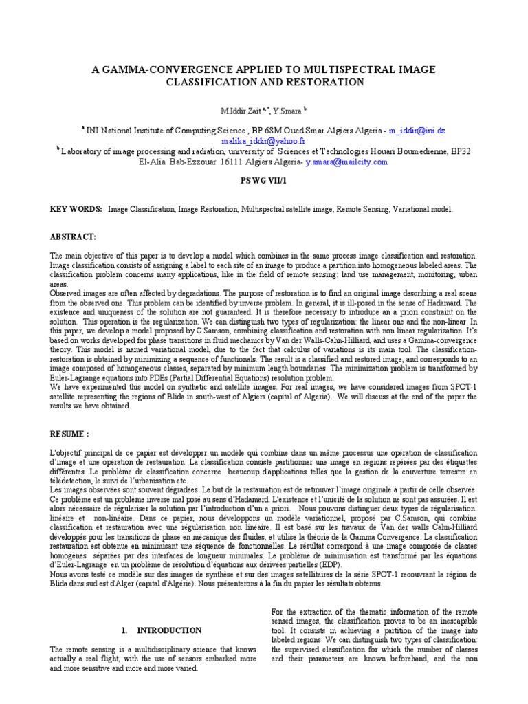 A Gamma-Convergence Applied To Multispectral Image Classification and Restoration | PDF ...