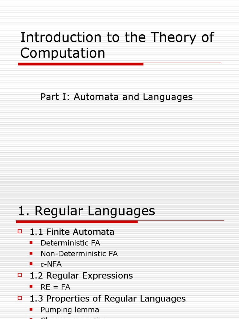Introduction To The Theory of Computation: Part I: Automata and Languages | PDF | Theory Of ...
