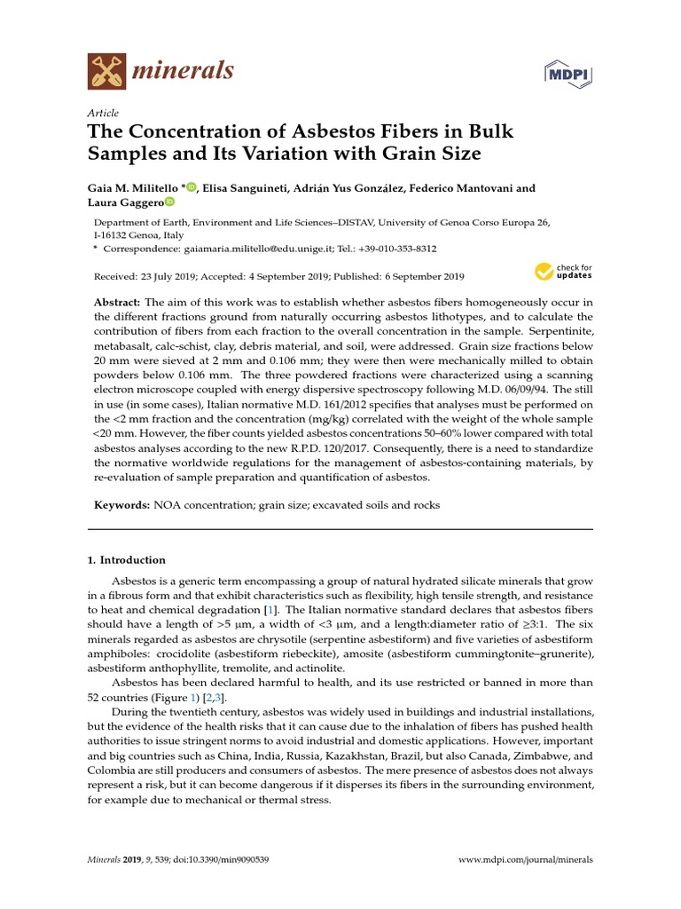Minerals: The Concentration of Asbestos Fibers in Bulk Samples and Its ...