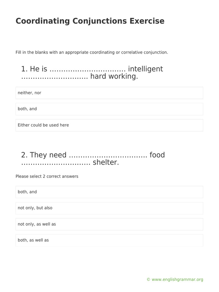 Coordinating Conjunctions Exercise | PDF