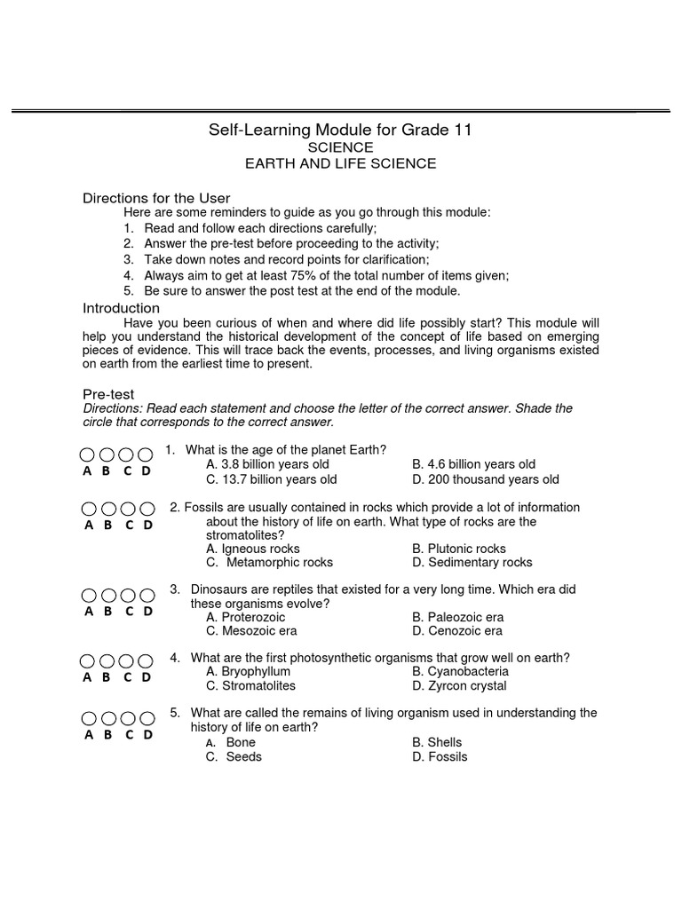 Self-Learning Module For Grade 11: Science Earth and Life Science ...