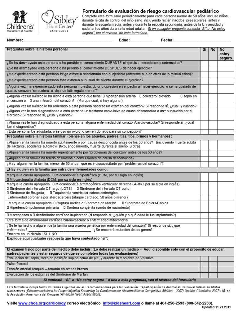 Risk Assessment Form Spanish | PDF | Medicina CLINICA | Especialidades ...