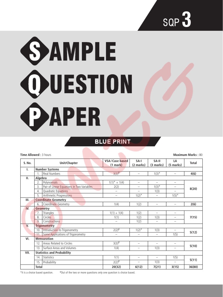 Class 10 Math Exam Blueprint | PDF | Quadratic Equation | Circle