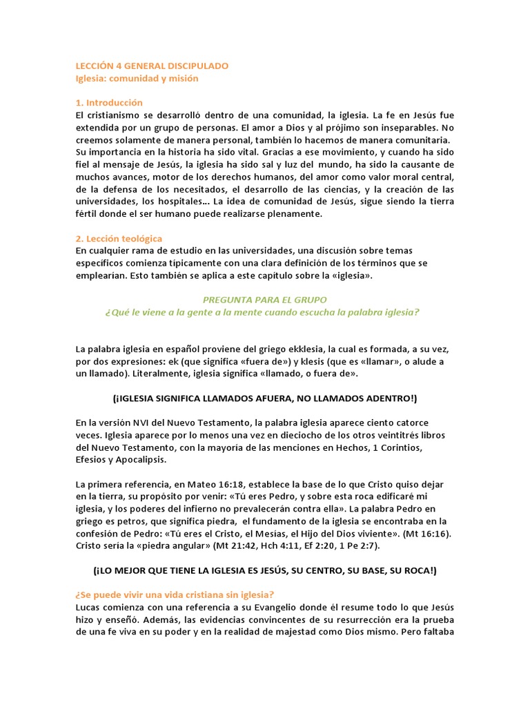 Lección 4 General Discipulado Iglesia: Comunidad y Misión 1. Introducción | PDF | Jesús ...