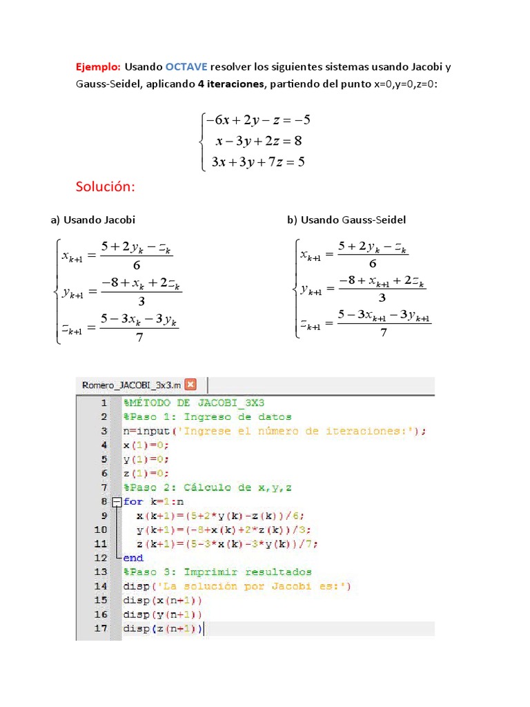 Ejemplo Jacobi - Gauss Seidel - 3X3 | PDF | Métodos y materiales de enseñanza