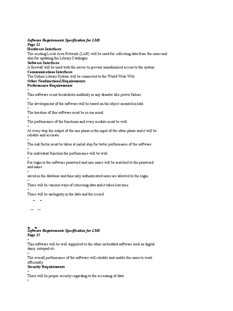 Hardware Interfaces: Software Requirements Specification For LMS | PDF ...