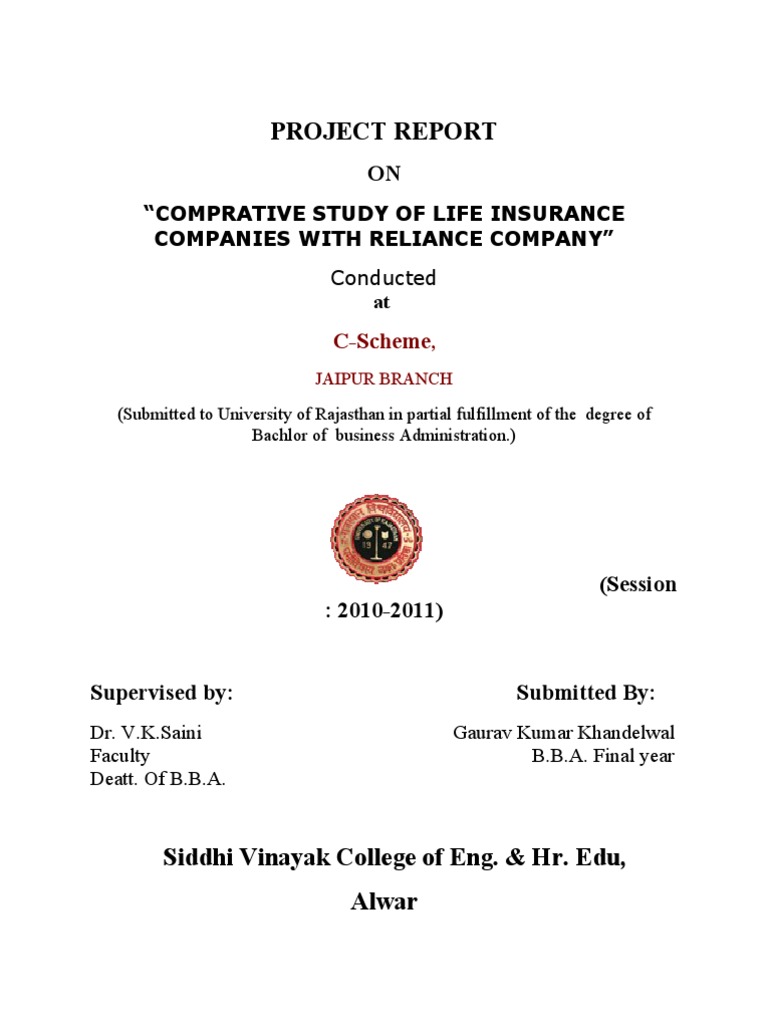 Project Report: "Comprative Study of Life Insurance Companies With ...