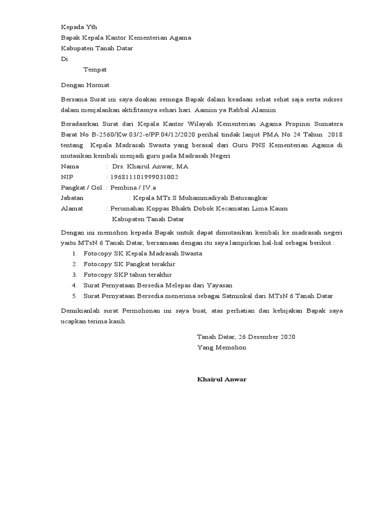 Permohonan Mutasi Ok | PDF