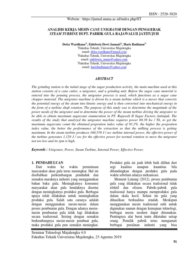 Analisis Daya Mesin Unigrator | PDF | Tebu | Turbin