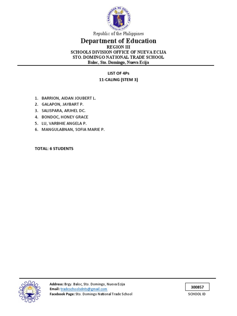 Department of Education: Republic of The Philippines | PDF