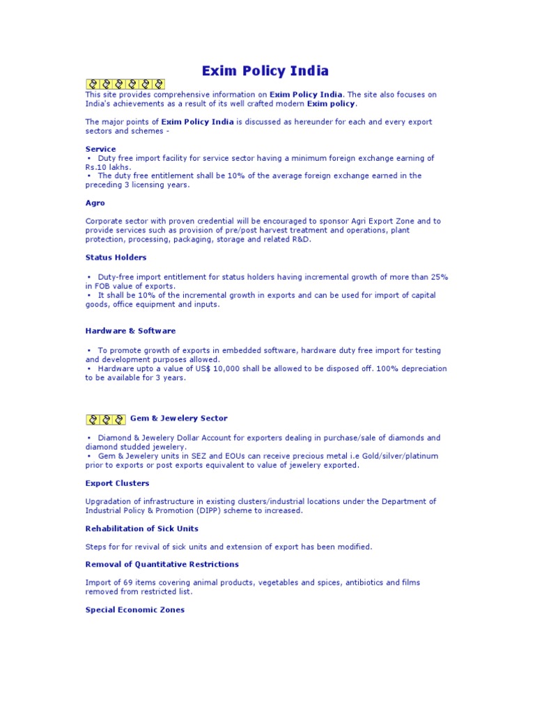 Exim Policy India | PDF | Exports | Dumping (Pricing Policy)