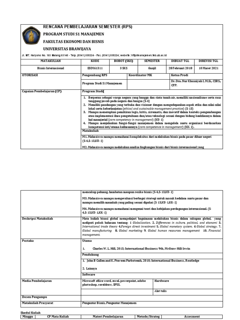 RPS Bisnis Internasional | PDF