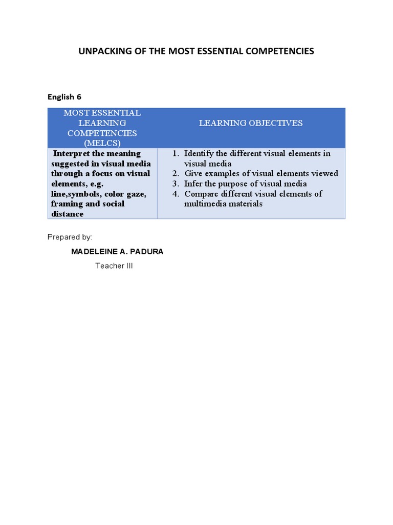 Unpacking of The Most Essential Competencies Output | PDF Unpacking of The Most Essential Competencies Output | PDF