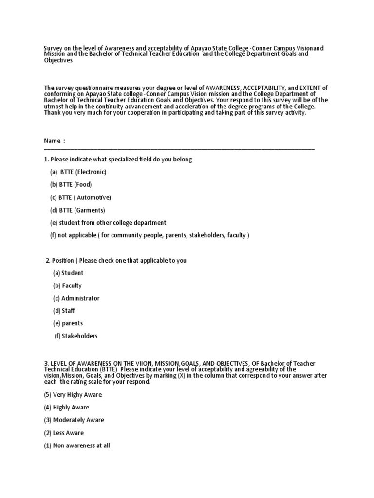 Vmgo Survey Questionnaire | PDF | Teacher Education | Vocational Education
