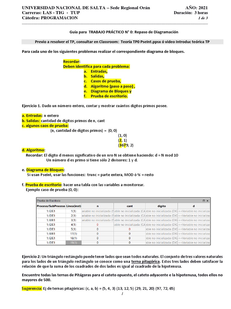 UNISAL-Orán guía TP0 repaso diagramación | PDF | Triángulo | Matemáticas