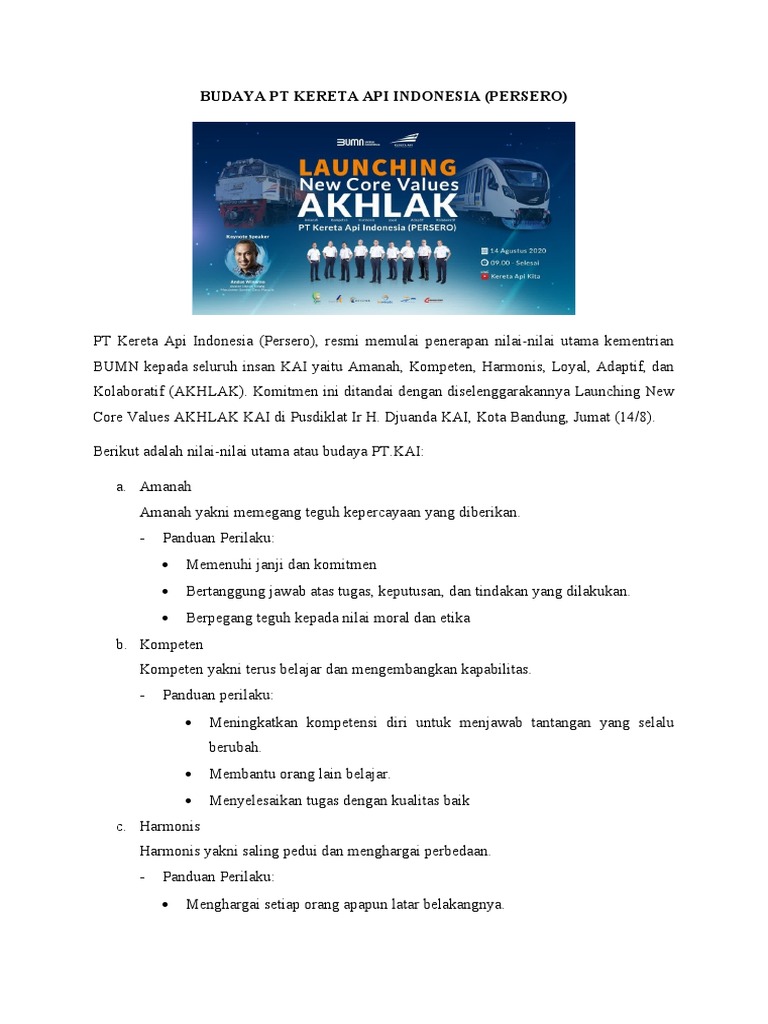 Budaya PT Kereta Api Indonesia | PDF